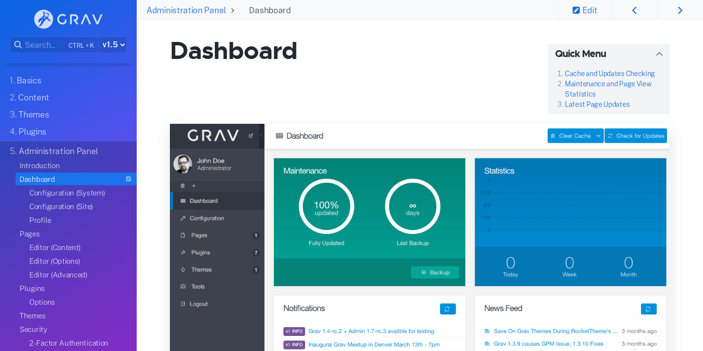 Dashboard | Grav Documentation