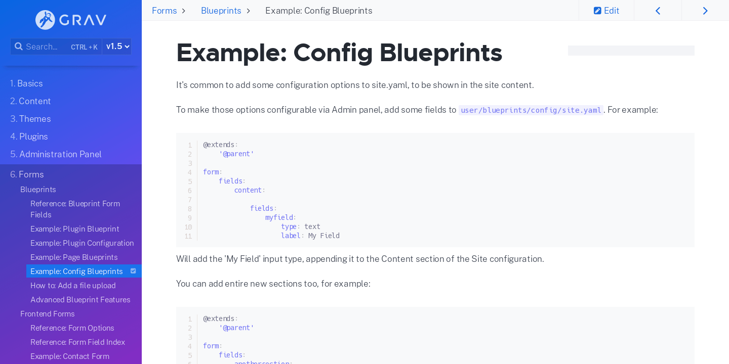 Example: Config Blueprints | Grav Documentation