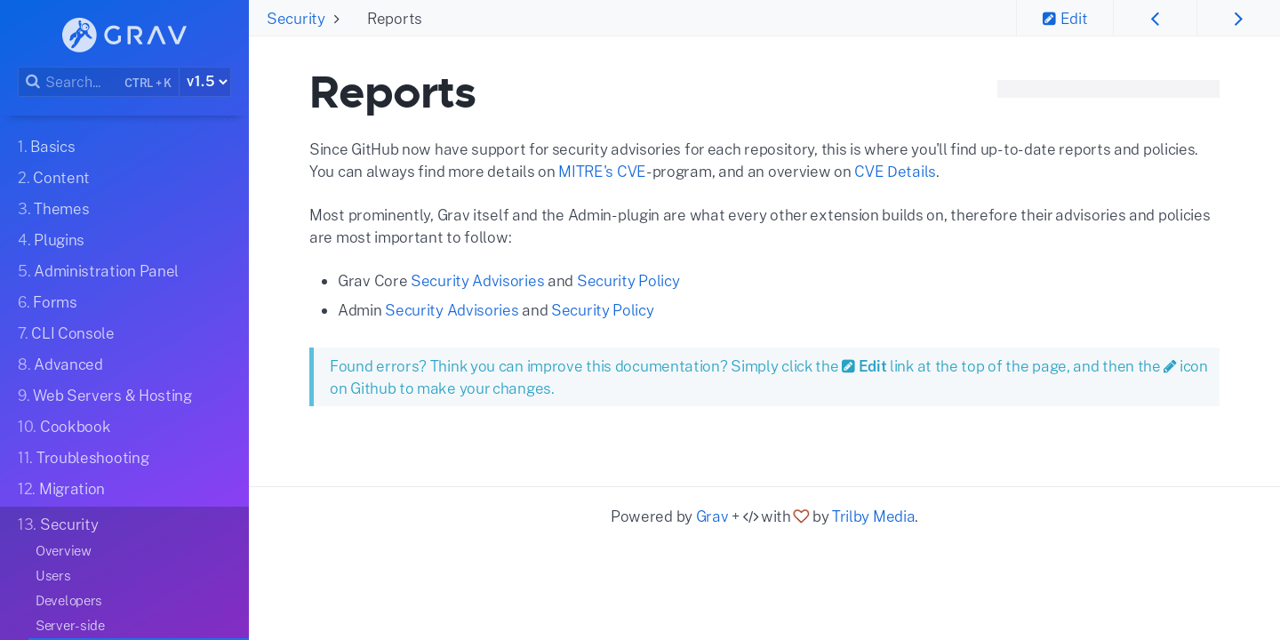 Reports | Grav Documentation