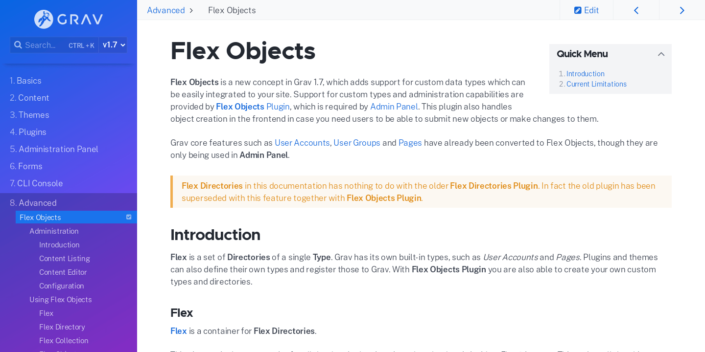 Flex Objects | Grav Documentation