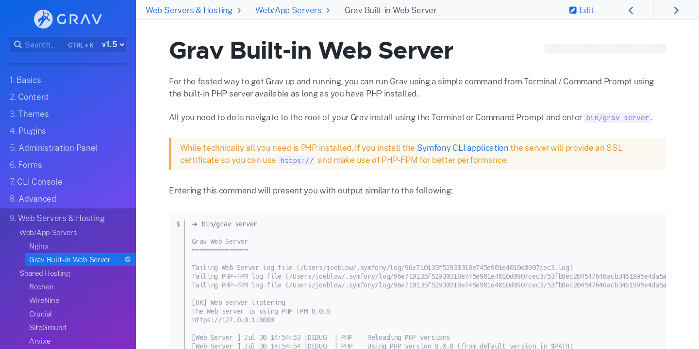 Grav Built-in Web Server | Grav Documentation